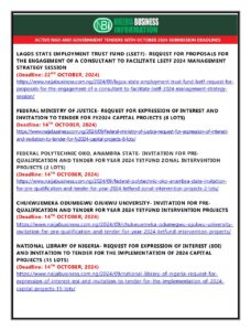 List Of Government And NGO Tenders With October 2024 Submission Deadlines - Business ...